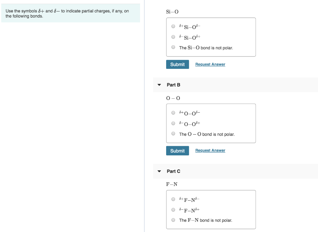 Solved Use the symbols 8+ and - to indicate partial charges, | Chegg.com
