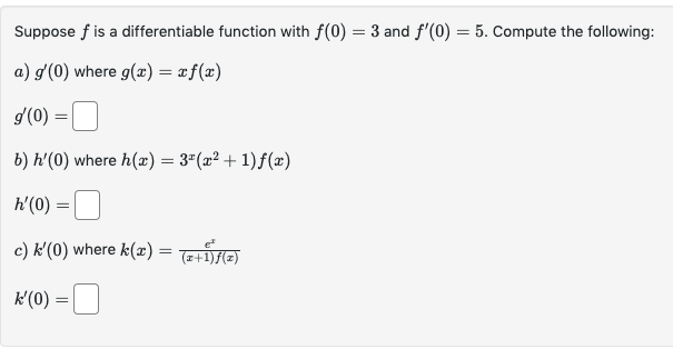 Solved Suppose f is a differentiable function with f(0)=3 | Chegg.com