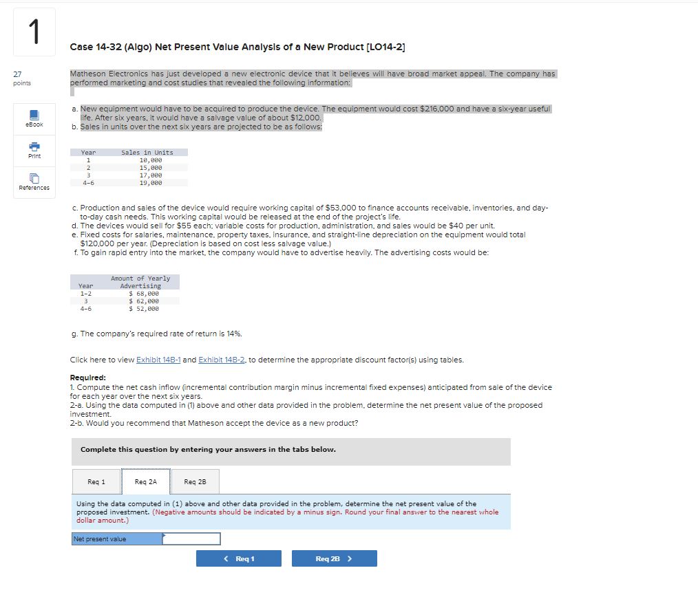 Solved Case 14-32 (Algo) Net Present Value Analysls of a New | Chegg.com