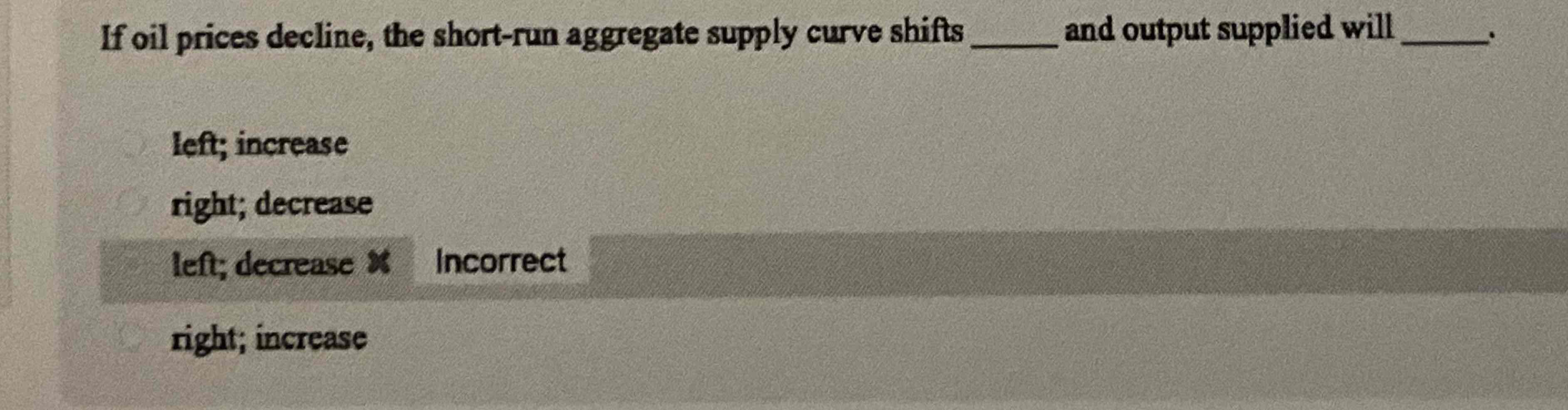 Solved If oil prices decline, the short-run aggregate supply | Chegg.com