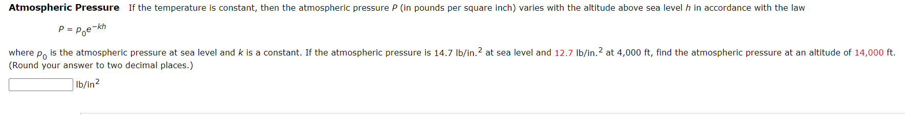 Solved P=p0e−kh (Round your answer to two decimal places.) | Chegg.com