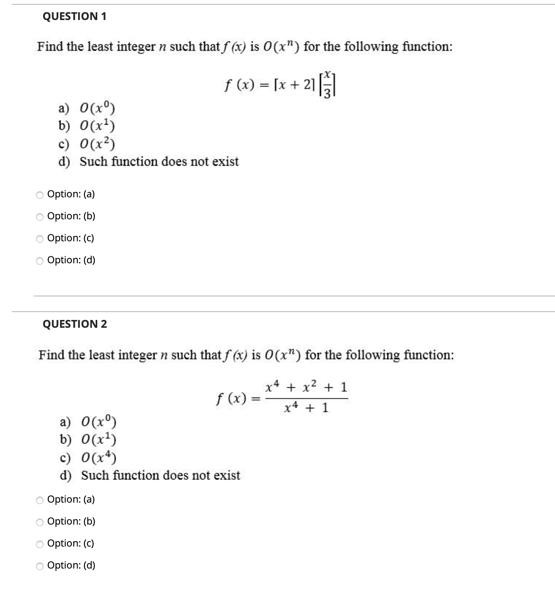 Solved QUESTION 1 Find the least integer n such that f (x) | Chegg.com