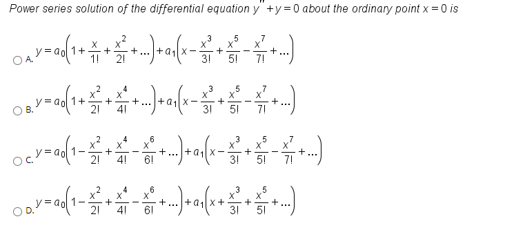 Solved Power series solution of the differential equation | Chegg.com