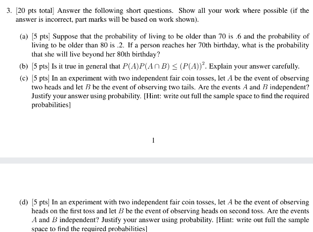 3. [ 20pts total] Answer the following short | Chegg.com