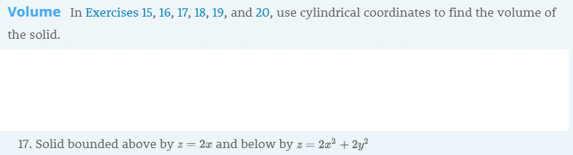 Solved Volume In Exercises 15, 16, 17, 18, 19, and 20, use | Chegg.com