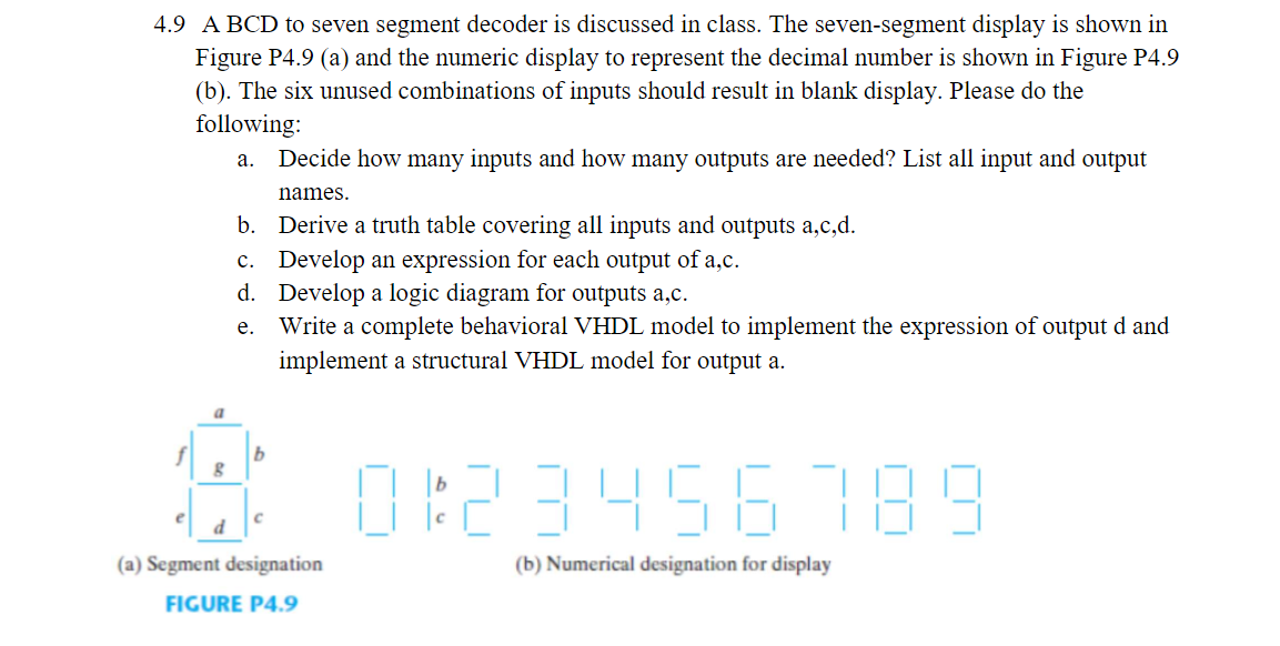 Solved 4.9 A BCD to seven segment decoder is discussed in | Chegg.com
