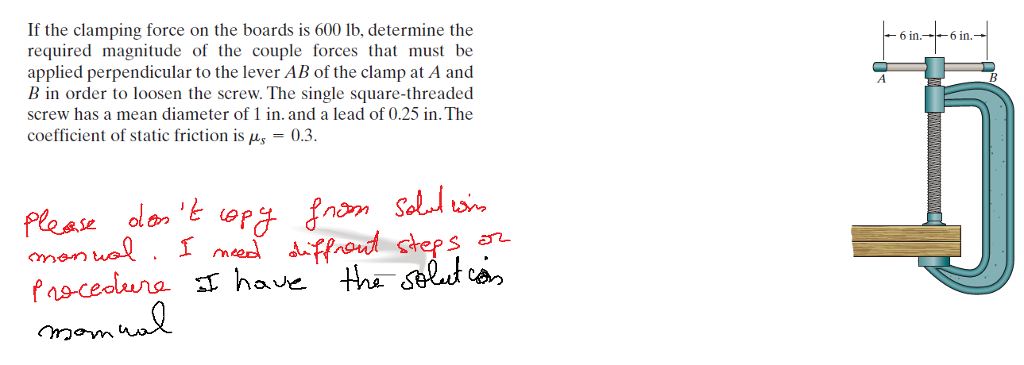Solved If the clamping force on the boards is 600 lb, | Chegg.com