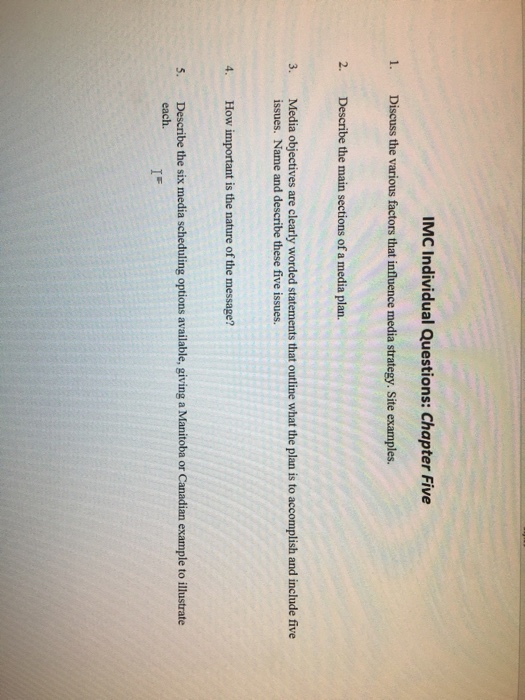 Solved IMC Individual Questions: Chapter Five 1. Discuss the | Chegg.com