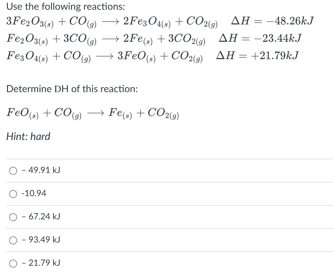 Solved Use the following reactions: | Chegg.com