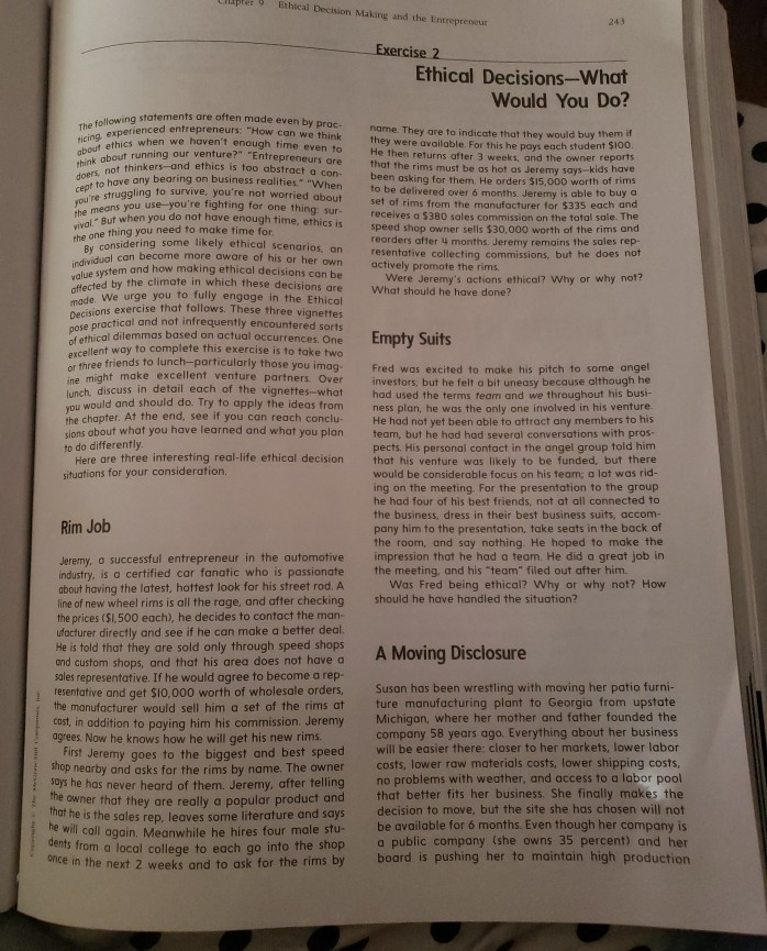 Solved Cha Decision Making and the Ensrepreneu 243 Ethical | Chegg.com