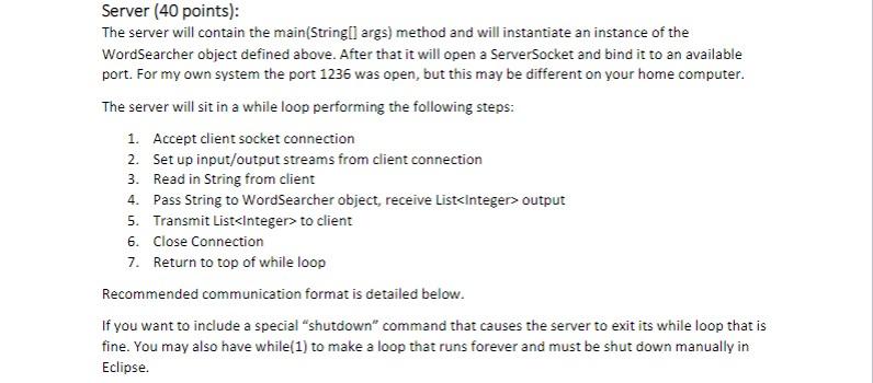 Solved Server (40 points): The server will contain the | Chegg.com