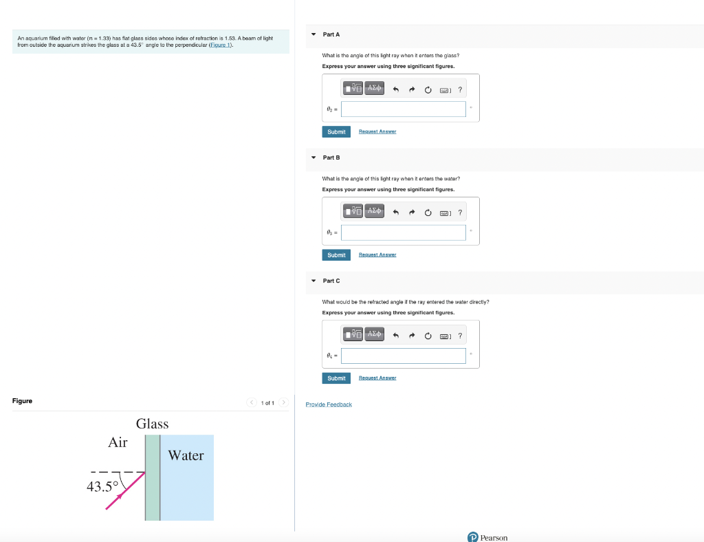 Solved An aquarium filbd with water (n=1.33 ) has tlat glass | Chegg.com