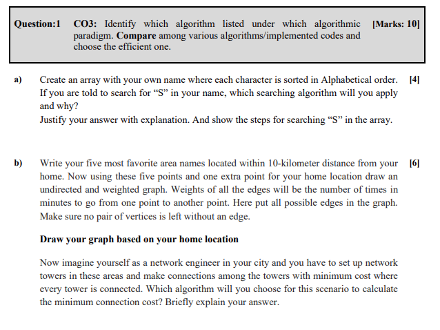 Solved Question:1 CO3: Identify which algorithm listed under | Chegg.com