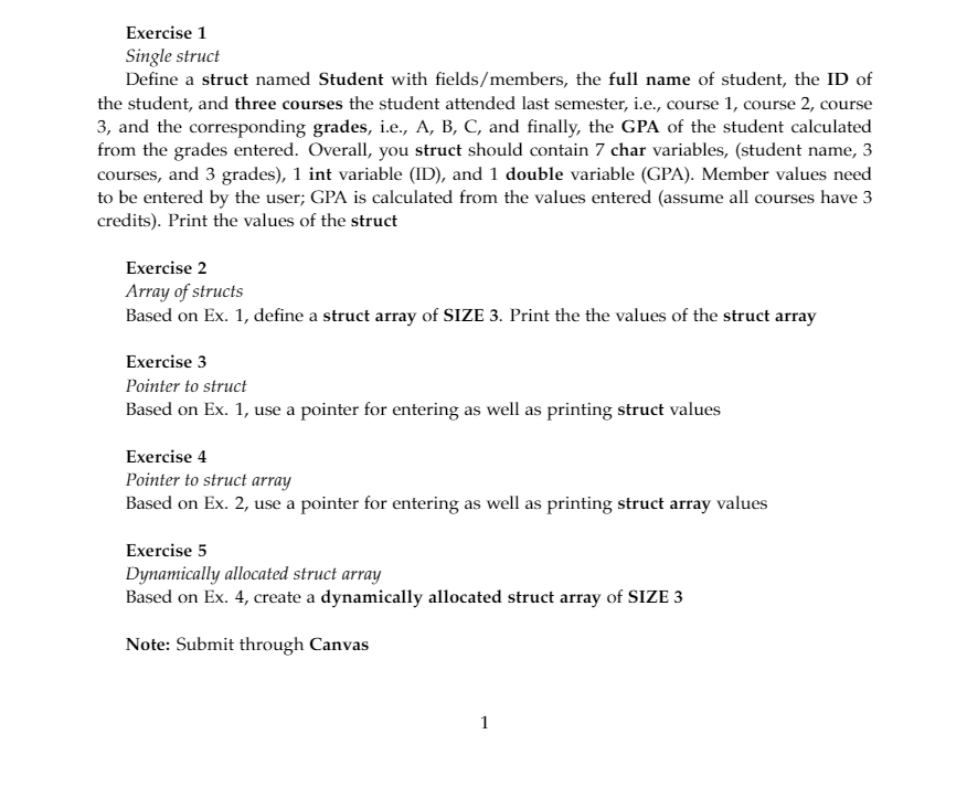 Solved Exercise 1 Single Struct Define A Struct Named 9203