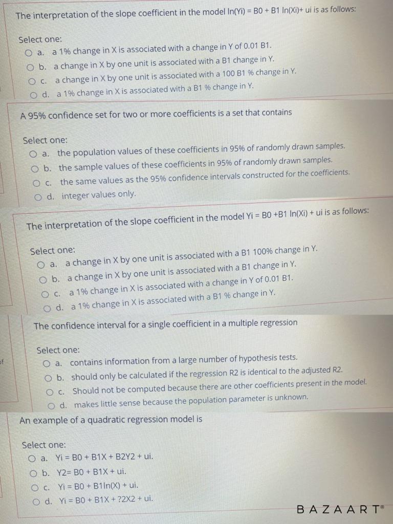Solved The interpretation of the slope coefficient in the | Chegg.com