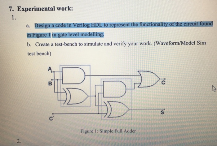 Solved 7. Experimental work: a. Design a code in Verilog HDL | Chegg.com