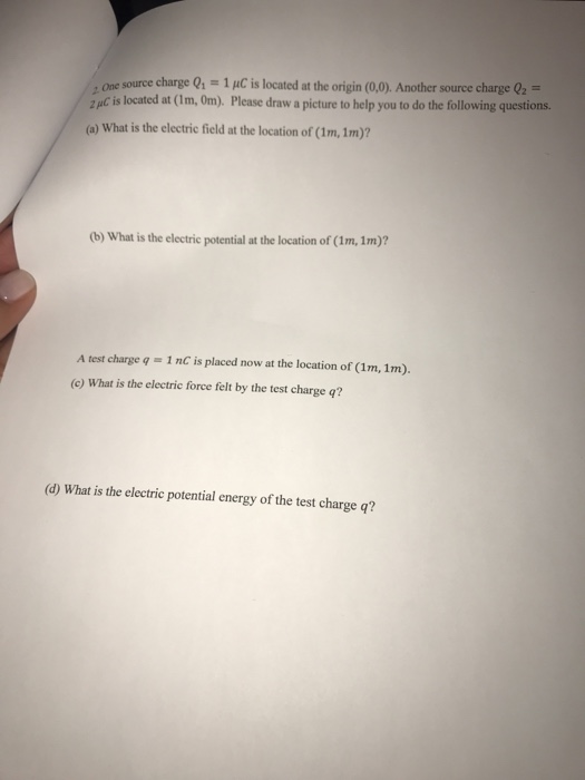 Solved , One source charge Q1 - 1pC is located at the origin | Chegg.com