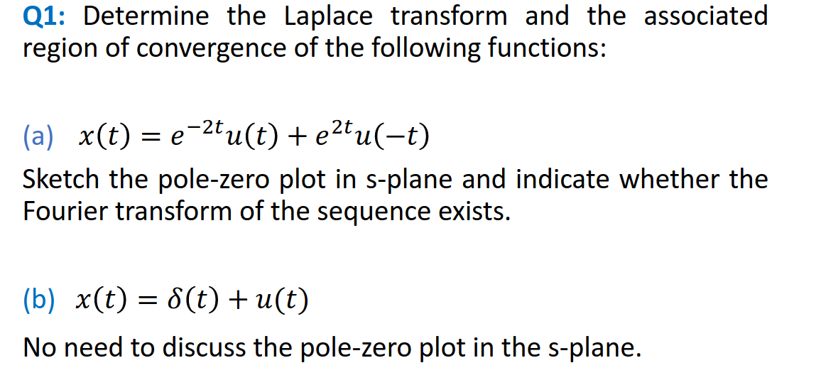 Solved Q1: Determine the Laplace transform and the | Chegg.com