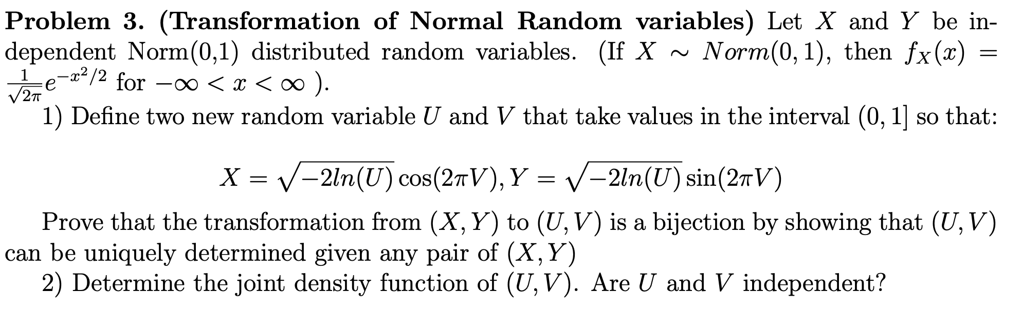 Solved = Problem 3. (Transformation of Normal Random | Chegg.com