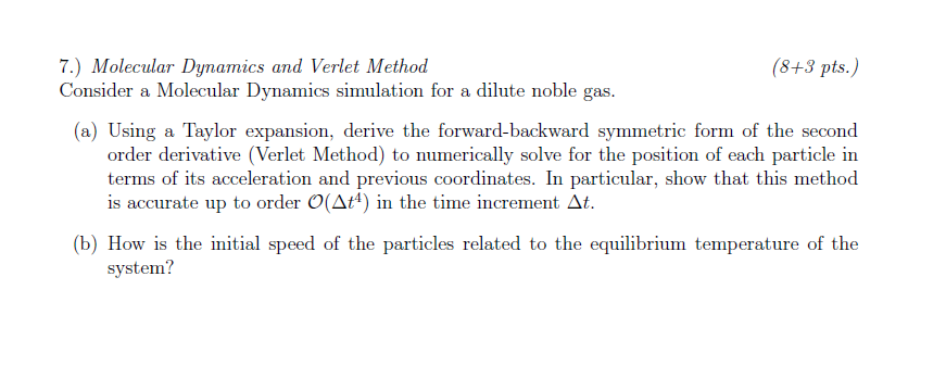 7 Molecular Dynamics And Verlet Method 8 3 Pts