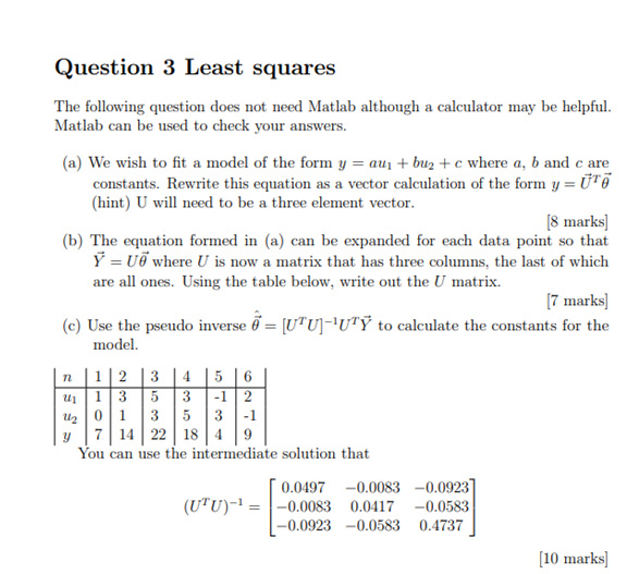 Solved Question 3 Least squares The following question does | Chegg.com