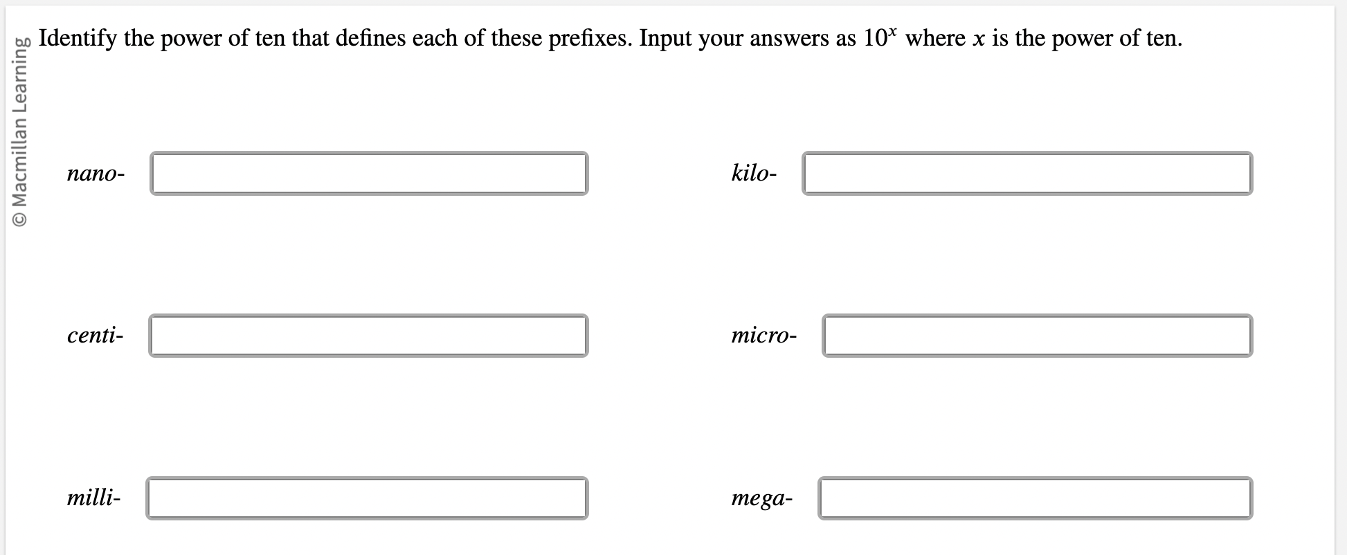 Solved Identify the power of ten that defines each of these | Chegg.com