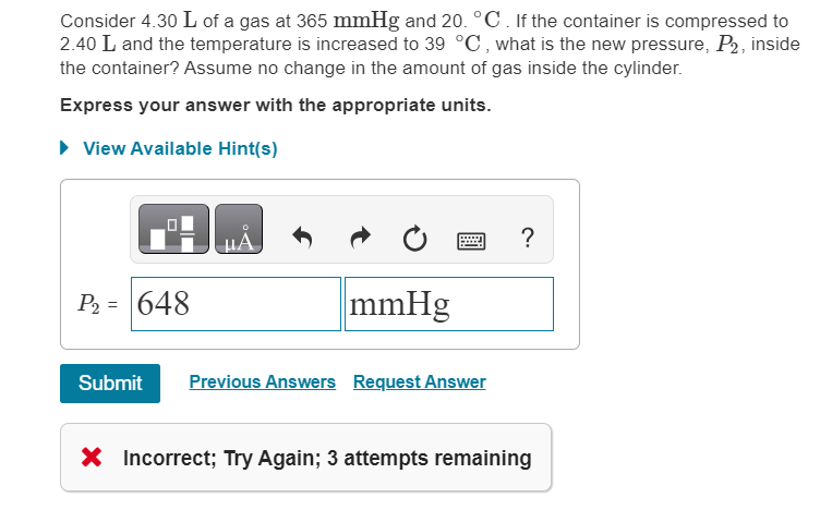 Solved Using the same sample of gas ( P1=425 torr , T1=14∘C | Chegg.com