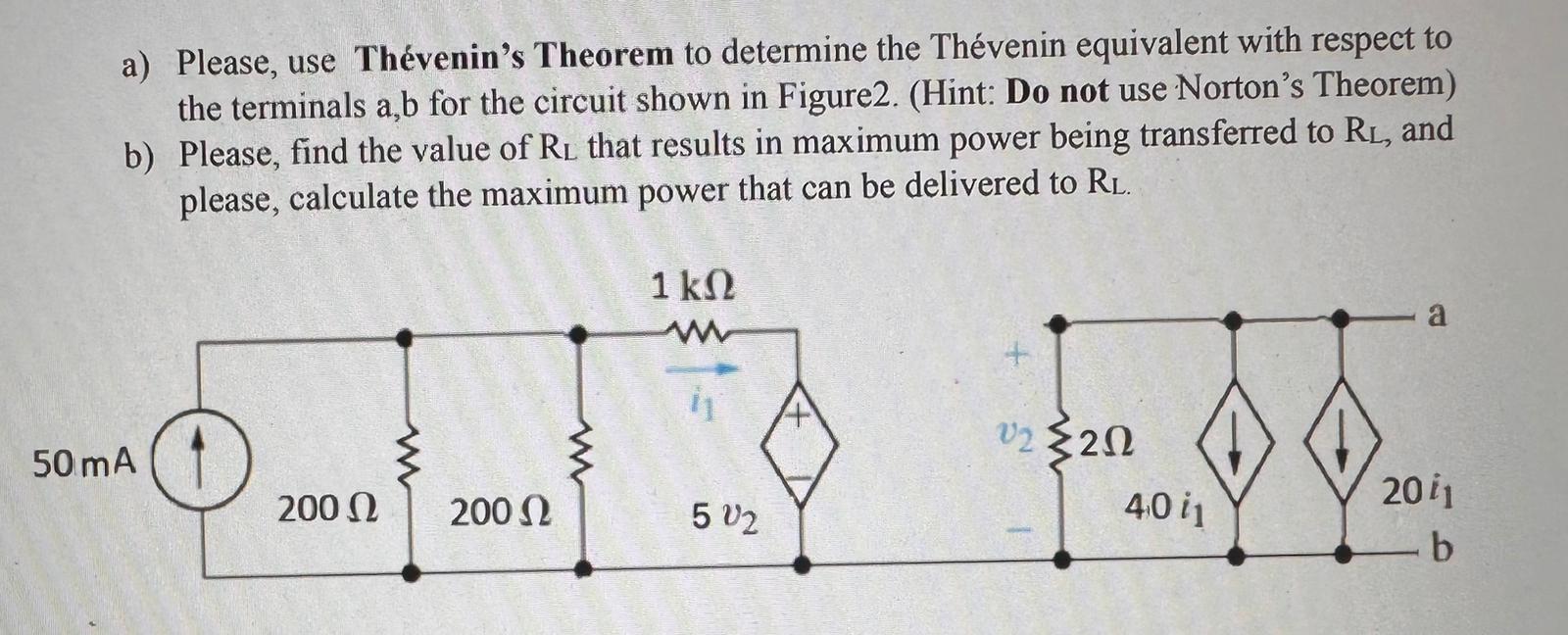 Solved a) Please, use Thévenin's Theorem to determine the | Chegg.com