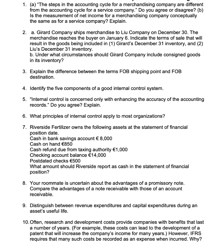 Solved 1. (a) "The steps in the accounting cycle for a | Chegg.com