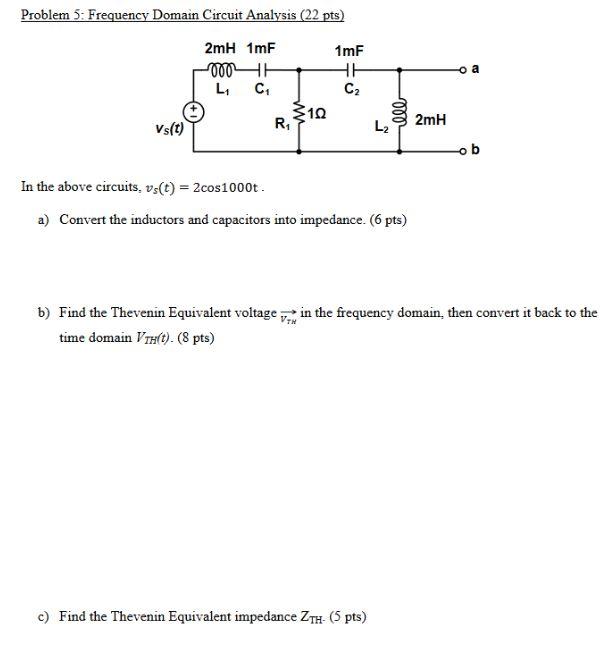 Solved Problem 5: Frequency Domain Circuit Analysis (22 pts) | Chegg.com