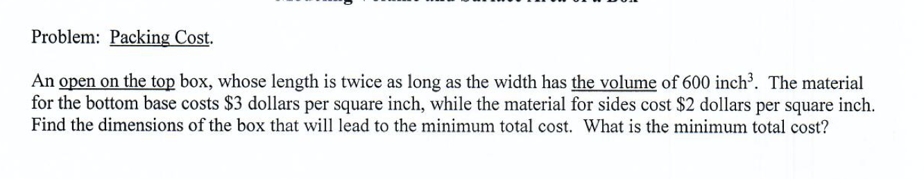 Solved Problem: Packing Cost. An open on the top box, whose | Chegg.com
