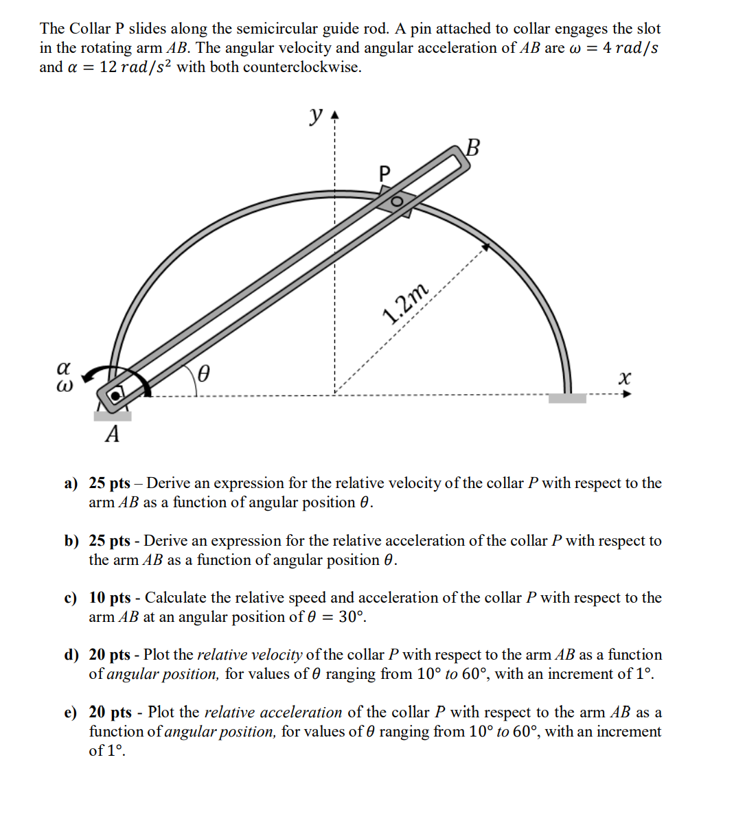 Solved The Collar P ﻿slides along the semicircular guide | Chegg.com