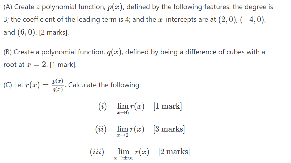 Solved (A) Create a polynomial function, p(x), defined by | Chegg.com