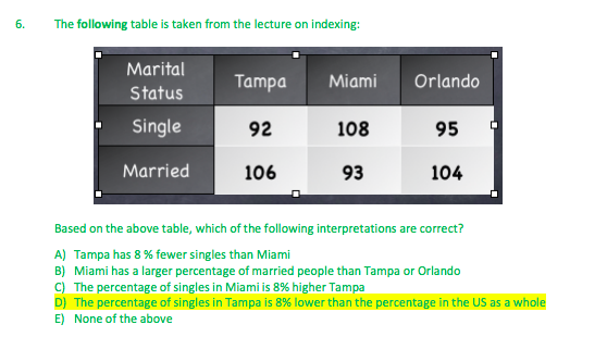 Solved 6. The following table is taken from the lecture on | Chegg.com