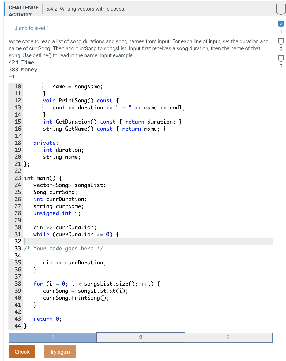 Solved CHALLENGE ACTIVITY 5.4.2: Writing vectors with | Chegg.com