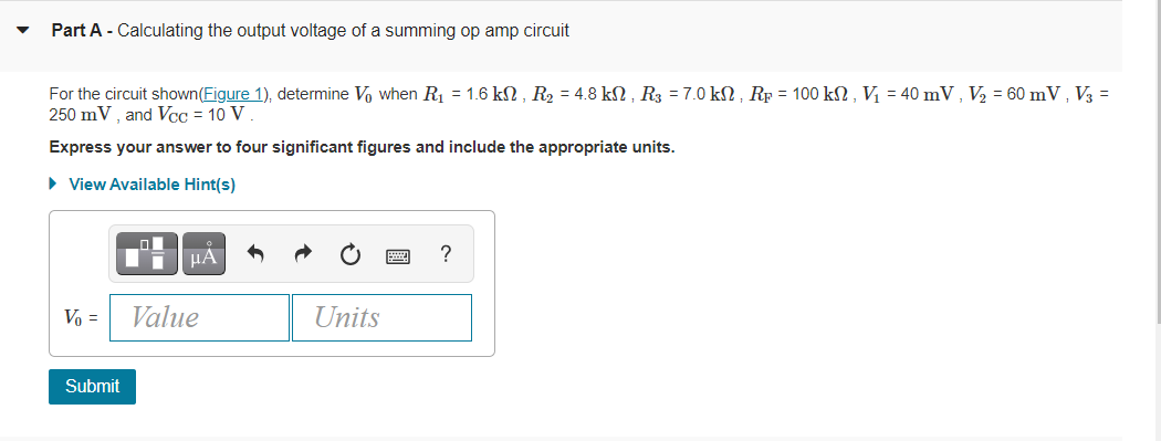 Solved Part A - Calculating the output voltage of a summing | Chegg.com