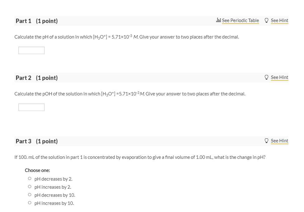 Solved Part 1 (1 point) See Periodic Table See Hint | Chegg.com