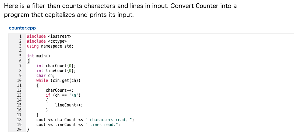 Solved Here is a filter than counts characters and lines in | Chegg.com