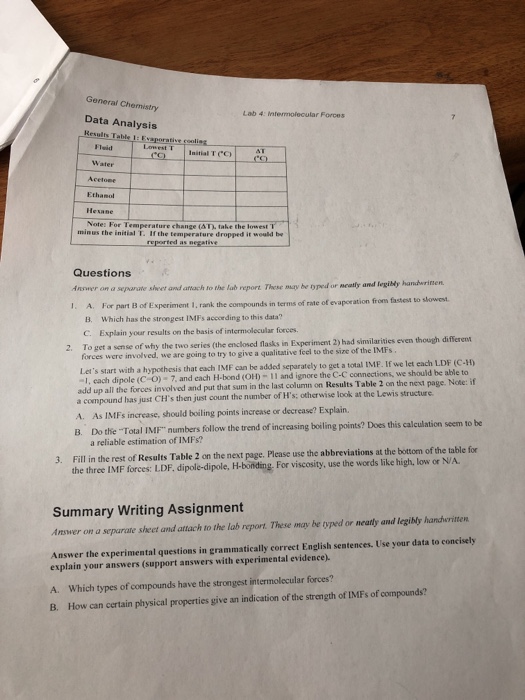 General Chemistry Data Analysis Results Table 1: | Chegg.com