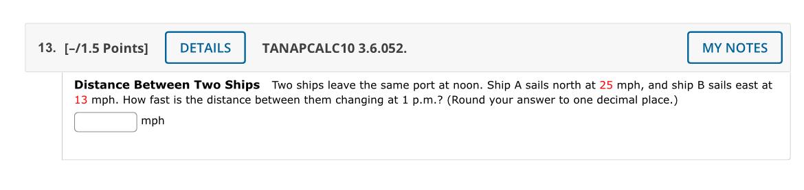 Solved Distance Between Two Ships Two ships leave the same | Chegg.com