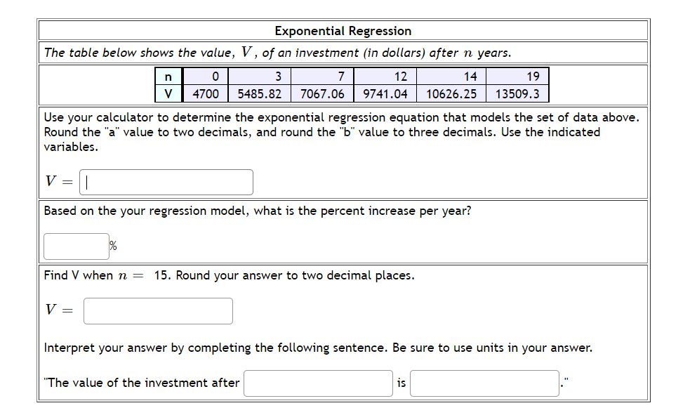 Solved Exponential Regression The table below shows the | Chegg.com