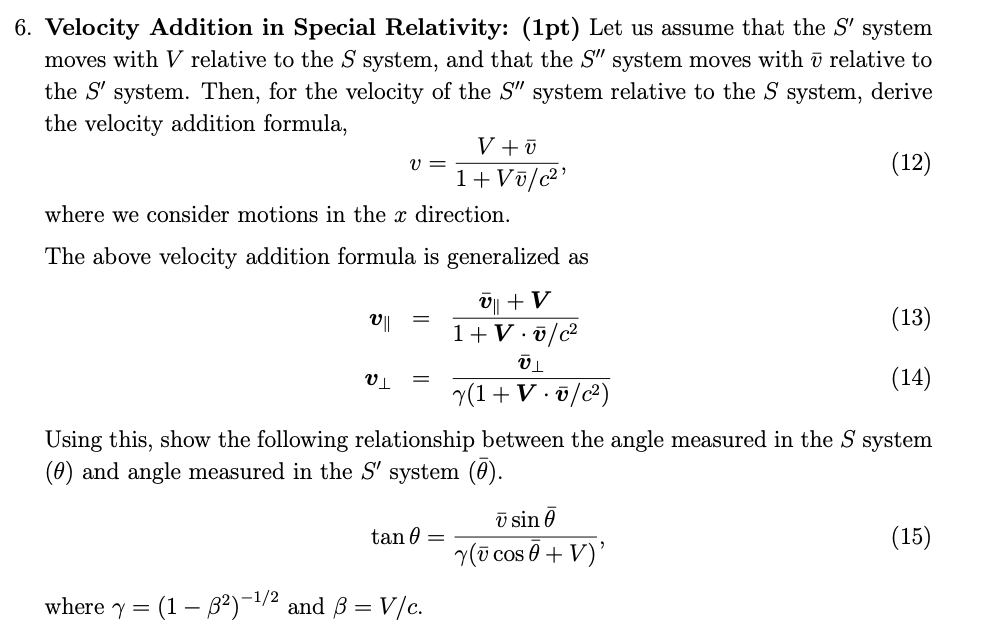 Solved 6 Velocity Addition In Special Relativity 1pt Let Chegg Solved 6 Velocity Addition In Special Relativity 1pt Let Chegg