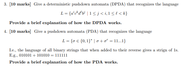 Solved 3. [10 marks] Give a deterministic pushdown automata | Chegg.com