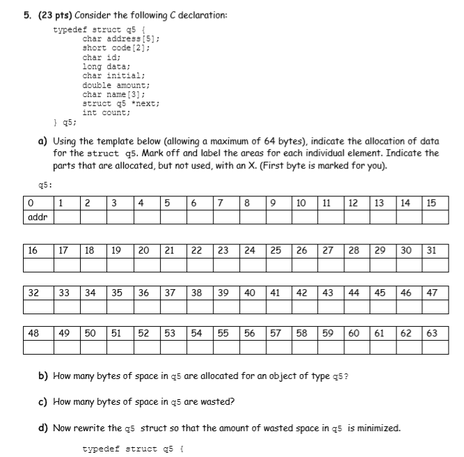 Solved 5 23 Pts Consider The Following C Declaration 