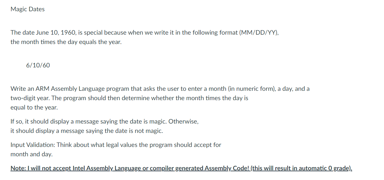 Solved Magic Dates The date June 10, 1960, is special | Chegg.com