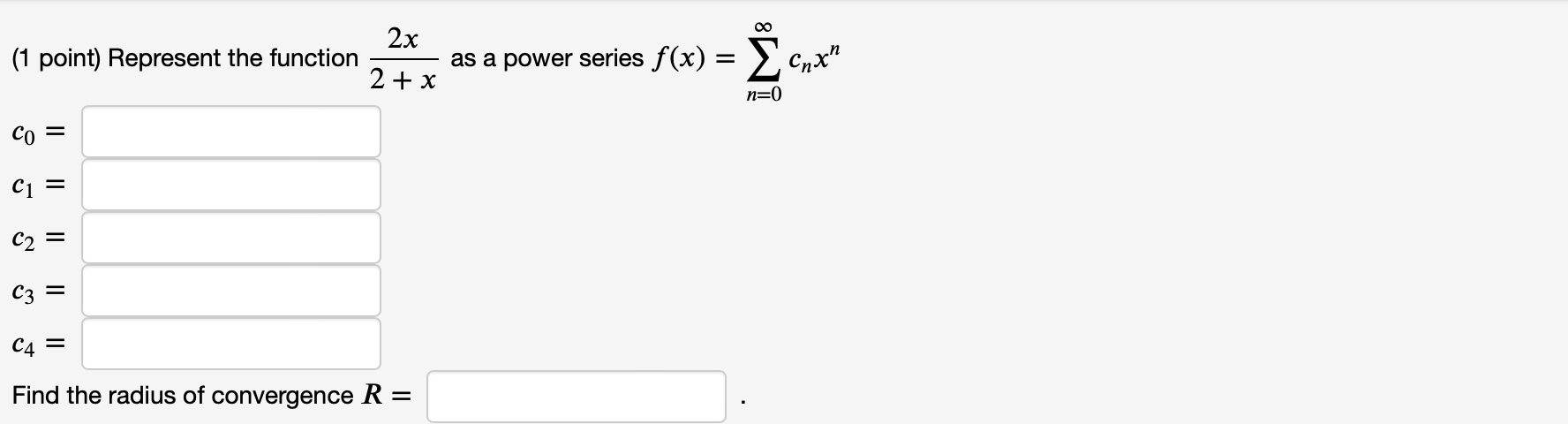 Solved (1 point) Represent the function 2+x2x as a power | Chegg.com