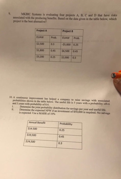 Solved 9. MKBIC Systems is evaluating four projects A, B, C | Chegg.com