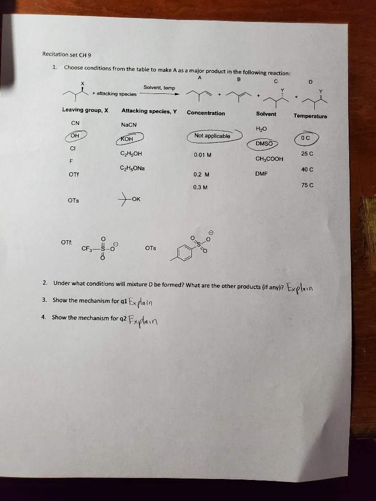 Solved Recitation set CH 9 1. Choose conditions from the | Chegg.com