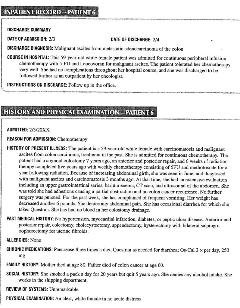 Solved INPATIENT RECORD-PATIENT 6 DISCHARGE SUMMARY DATE OF | Chegg.com