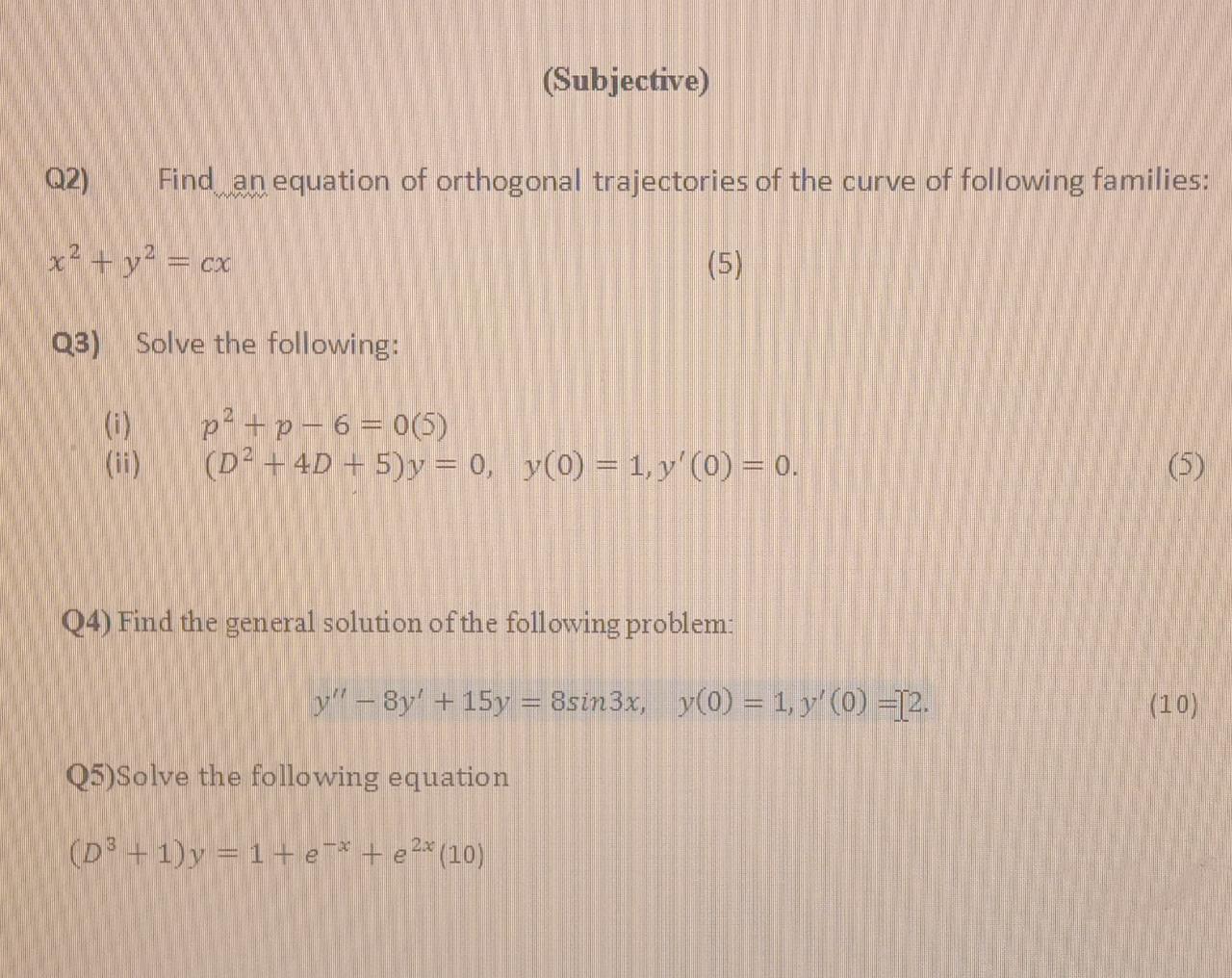 Solved (Subjective) 02) Find an equation of orthogonal | Chegg.com